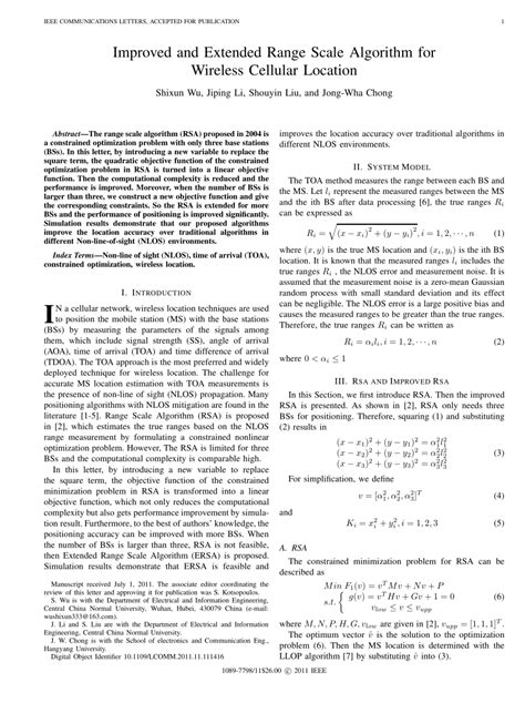 Pdf Improved And Extended Range Scale Algorithm For Wireless Cellular Location