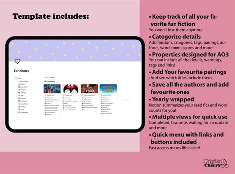 Ao3 Notion Tracker Fanfiction Notion Template Notion Hub Fanfiction