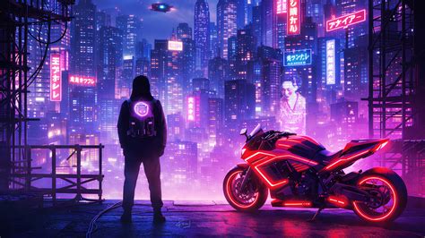 2560x1440 Cyberpunk Neon Motorcycle High Tech City 1440p Resolution Hd