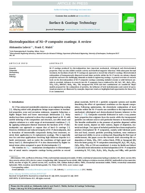 Pdf Electrodeposition Of Ni P Composite Coatings A Review Frank C