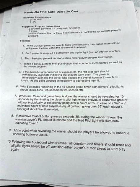 Solved Hands On Final Lab Dont Go Over Hardware Requirements 2 No Pb 3 Pl Suggested Program