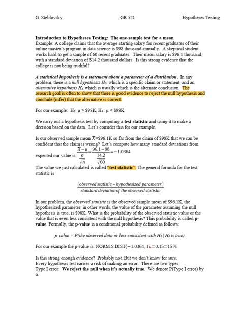 Hypothesis Testing Notes Pdf Statistical Hypothesis Testing