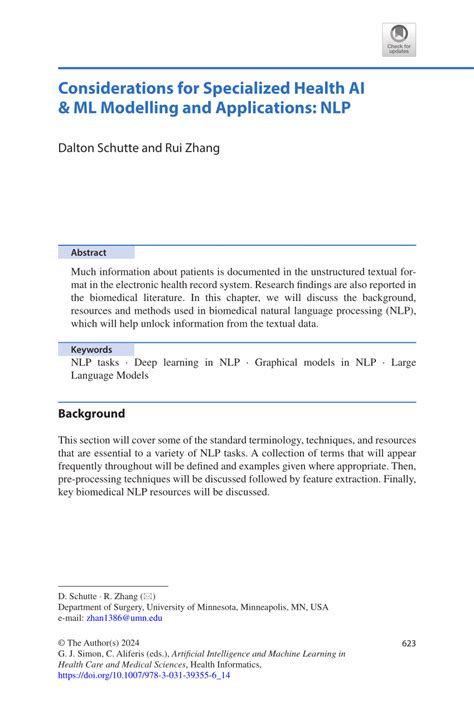 PDF Considerations For Specialized Health AI ML Modelling And Applications NLP