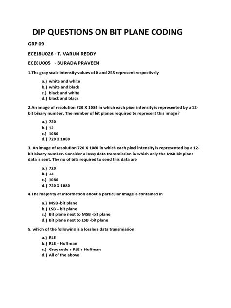 Dip Questions On Bit Plane Coding Pdf Bit Data Compression