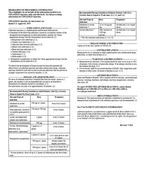 Cefazolin Injection Usp 1 Gm 2 Gm Pdf Dose Biochemistry Chemistry