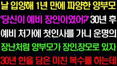 실화사연 날 입양해 1년 만에 파양한 양부모가 운명의 장난처럼 예비 장인장모로 앉아있는데 라디오사연 썰사연 사이다사연 감동사연 Youtube
