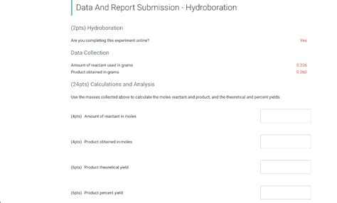 solved data and report submission hydroboration 2pts