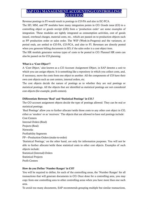 Important Interview Question In Sap Co Pdf