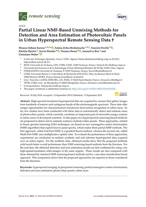 pdf partial linear nmf based unmixing methods for detection and area estimation of