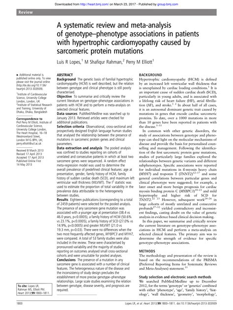 Pdf A Systematic Review And Meta Analysis Of Genotype Phenotype Associations In Patients With