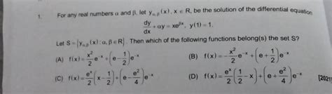 for any real numbers α and β let ya β x x∈r be the solution of the di