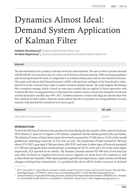 PDF Dynamics Almost Ideal Demand System Application Of Kalman Filter