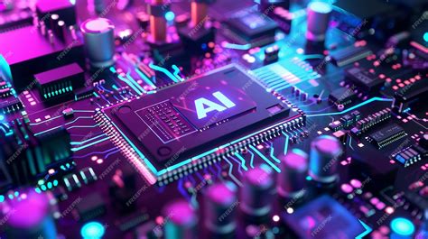Detailed Circuit Board Featuring Ai Cpu Vibrant Neon Lighting And Complex Motherboard Design