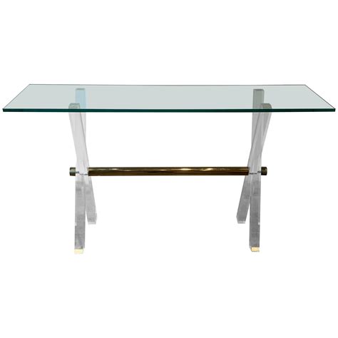 Plexiglass And Brass Console Circa 1970 With Glass Tray For Sale At