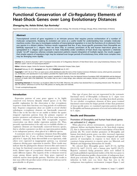 Pdf Functional Conservation Of Cis Regulatory Elements Of Heat Shock Genes Over Long
