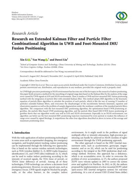 pdf research on extended kalman filter and particle filter