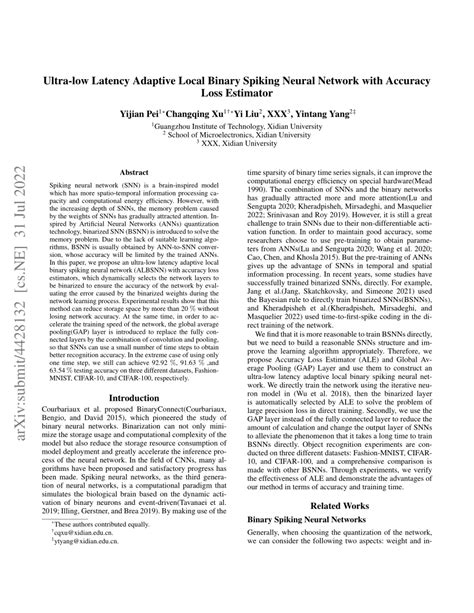 pdf ultra low latency adaptive local binary spiking neural network with accuracy loss estimator