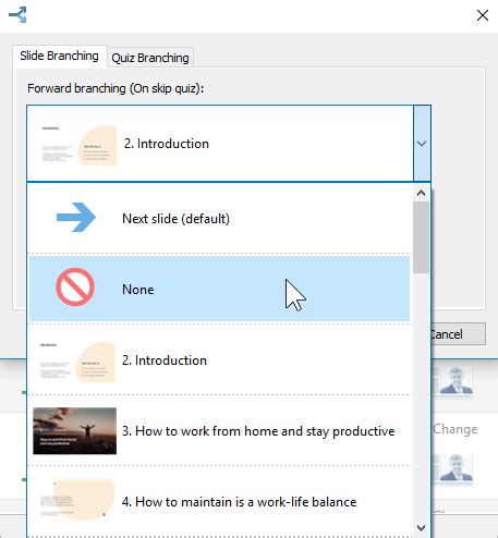 Quiz Branching Settings