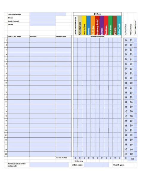 Free Printable Girl Scout Cookie Order Form 2023 Printable Forms Free