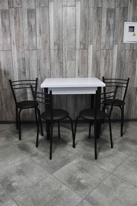 ᐉ Комплект кухонний стіл розкладний і 4 стільці Чорний • Краща ціна в Києві Україні • Купити в