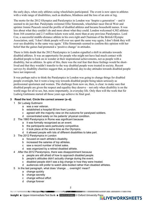 insight upper int test 4 b online exercise for live worksheets