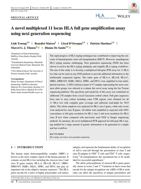 A Novel Multiplexed 11 Locus Hla Full Gene Amplification Assay Using Next Generation Sequencing