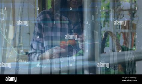 Image Of Digital Data Processing Over African American Woman Stock