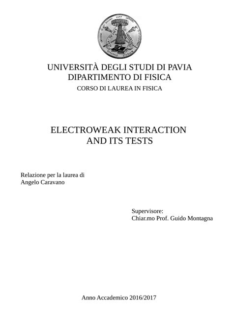 Pdf Electroweak Interaction And Its Tests Bachelor Thesis
