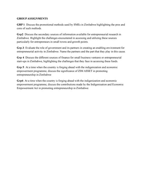 Group Assignments Group Assignments Grp 1 Discuss The Promotional Methods Used By Smes In
