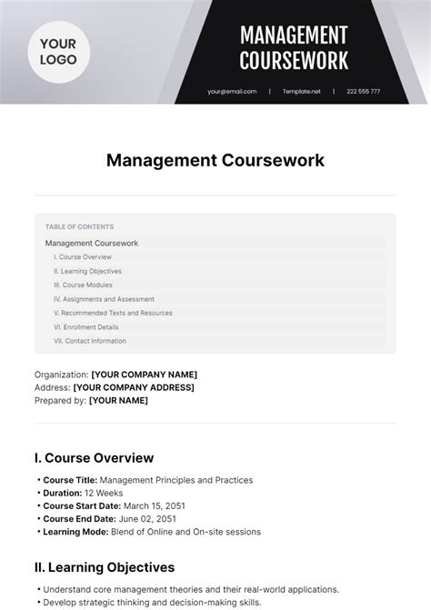 Free Management Coursework Template To Edit Online Free Management Coursework Template To Edit Online