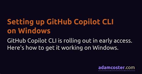Setting Up Github Copilot Cli On Windows Adam Coster