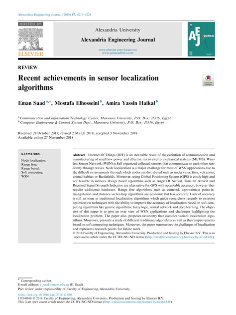 Pdf Recent Achievements In Sensor Localization Algorithms