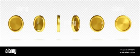 Golden coin 3d in different angles of rotation. Realistic vector set of sprite sheet for rotate ...