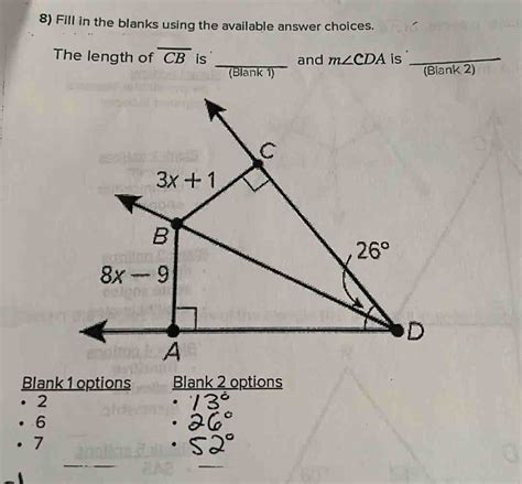 8 fill in the blanks using the available answer choices the length of