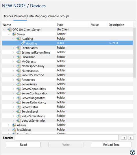 Using The Variables Window To Access The Opc Ua Client Server Tags