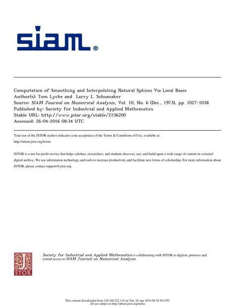 Pdf Computation Of Smoothing And Interpolating Natural Splines Via