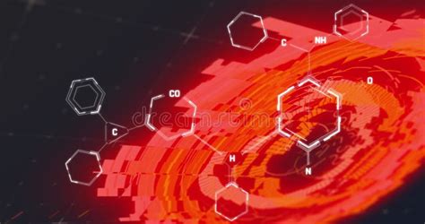 Animation Of Processing Circle And Hexagons Over Dark Background With