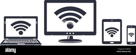 Modern Computer Display Laptop Tablet And Smart Phone Icons With Wifi Internet Connection