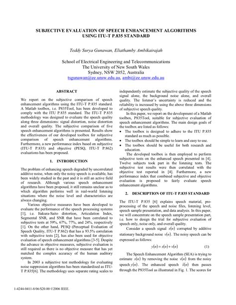 Pdf Subjective Evaluation Of Speech Enhancement Algorithms Using Itu