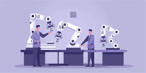 Engineers And Robotic Arms In Modern Industrial Setting Automation And Machinery Concept Design