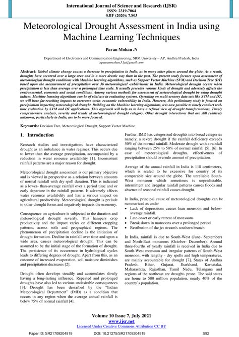 Pdf Meteorological Drought Assessment In India Using Machine Learning Techniques