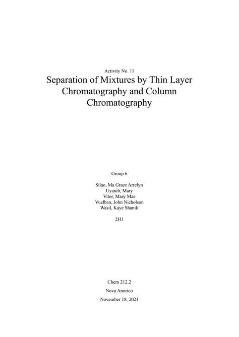 SOLUTION Separation Of Mixtures By Thin Layer Chromatography And Column Chromatography Lab