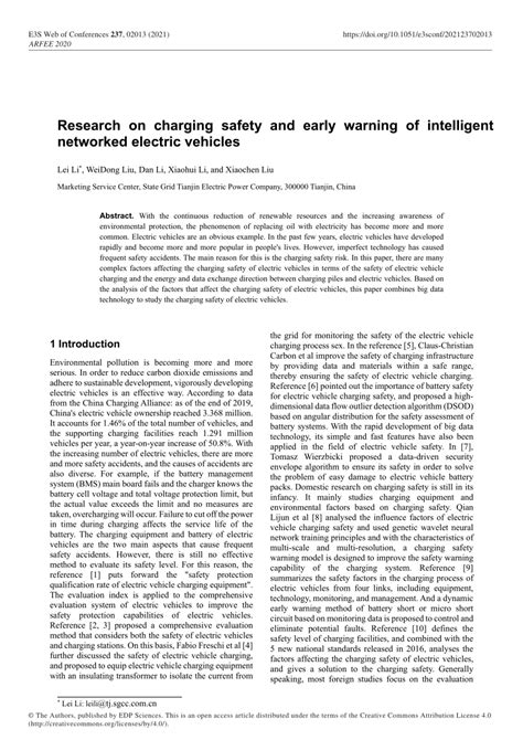 Pdf Research On Charging Safety And Early Warning Of Intelligent Networked Electric Vehicles