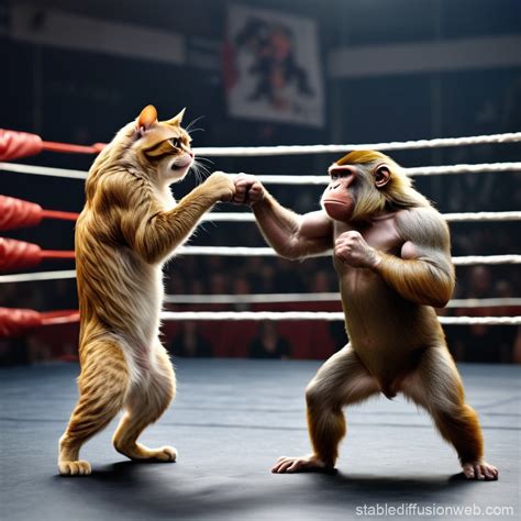 Body Builder Cat Vs Monkey Wrestling Stable Diffusion Online