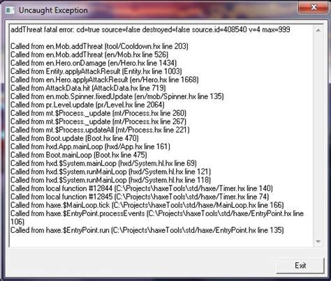 uncaught exception crash r deadcells