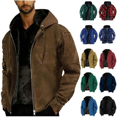 Biztdjrk Green Winter Coats For Men Warm Sherpa Lined Zip Jackets Long