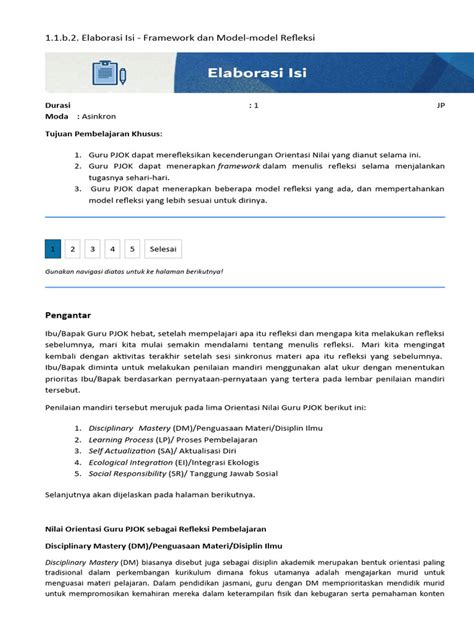 11b2 Elaborasi Isi Framework Dan Model Model Refleksi Pdf