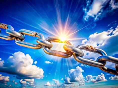 Shattered Link Of Constraint Symbol Of Freedom And Liberation Against A Majestic Blue Sky Stock