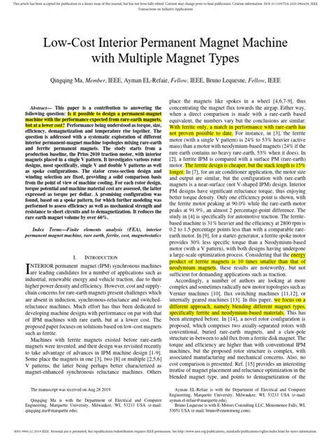 Low Cost Interior Permanent Magnet Machine Pdf Electric Motor Magnet