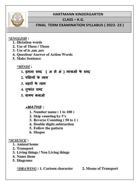 Kg Final Syllabus 2022 2023 Pdf